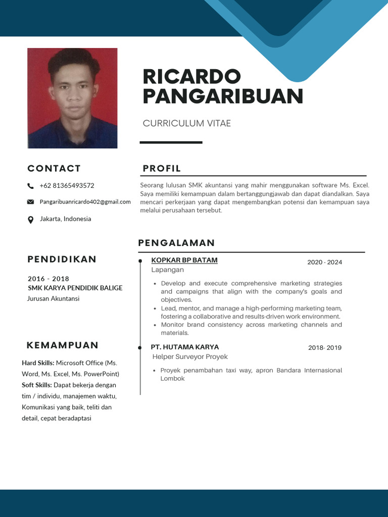 CV Ricardo Pangaribuan: Lulusan SMK Akuntansi | PDF