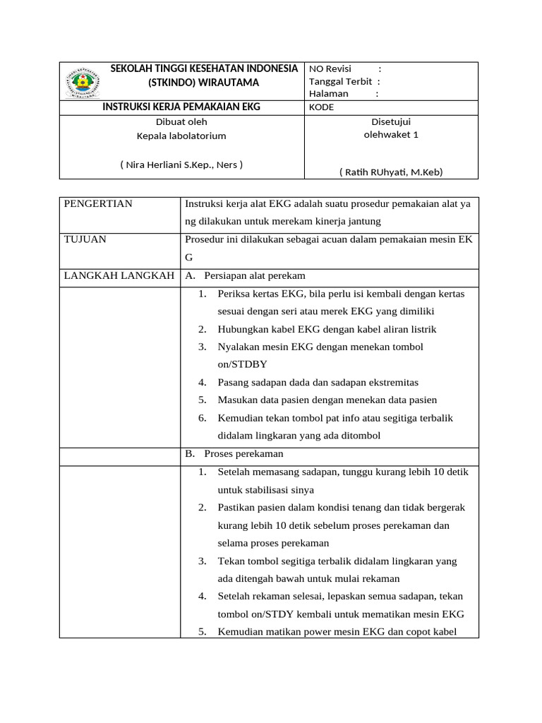 Instruksi Kerja Ekg | PDF