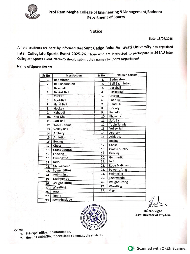 Sports Notice | PDF