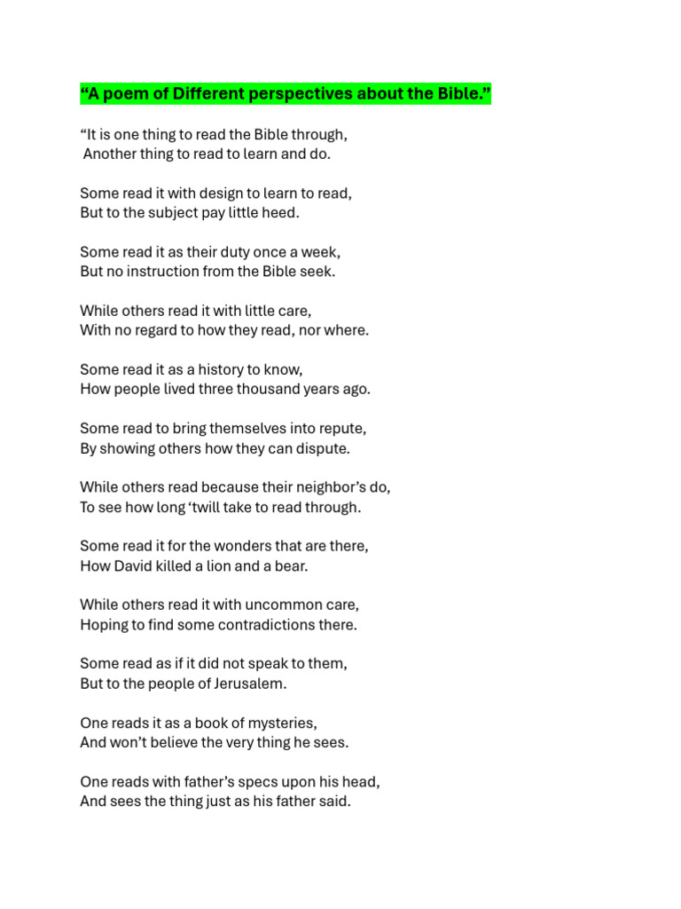 A Poem of Different Perspectives About The Bible | PDF