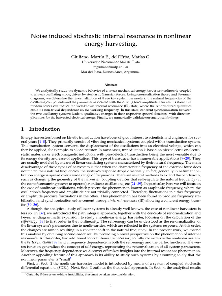 Noise Induced Stochastic Internal Resonance in Nonlinear EH | PDF ...