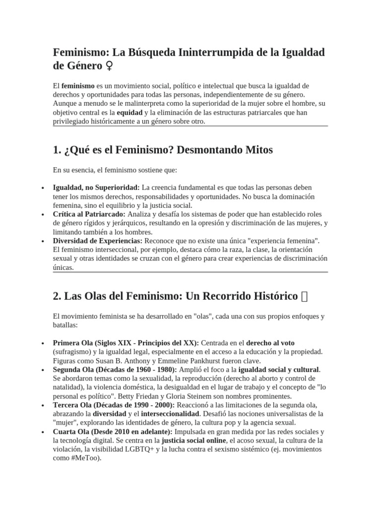 Feminismo. La Búsqueda Ininterrumpida de La Igualdad de Género. | PDF ...
