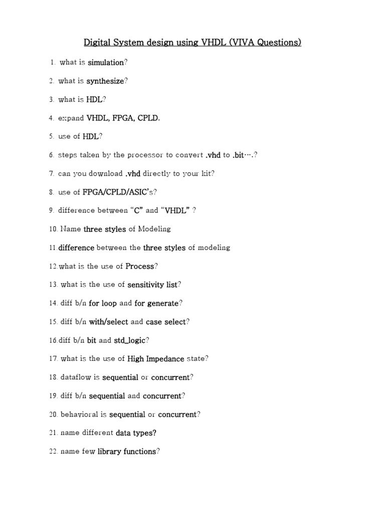 Digital System Design Using Vhdl Viva Questions Pdf