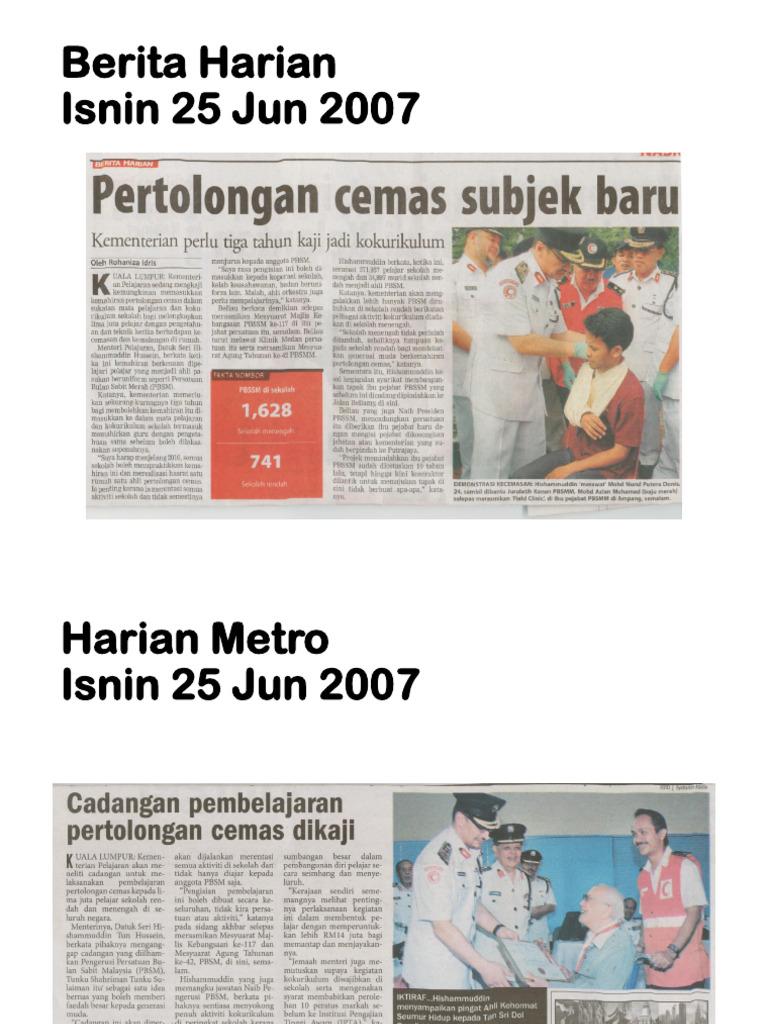 Keratan Akhabr Tentang Menteri Pelajaran Pakaian Uniform PBSMM | PDF