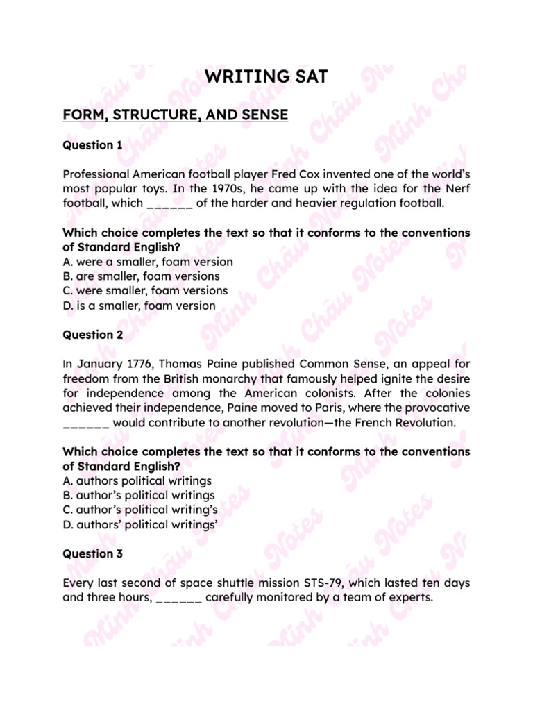SAT Writing Practice Questions | PDF | Fungus