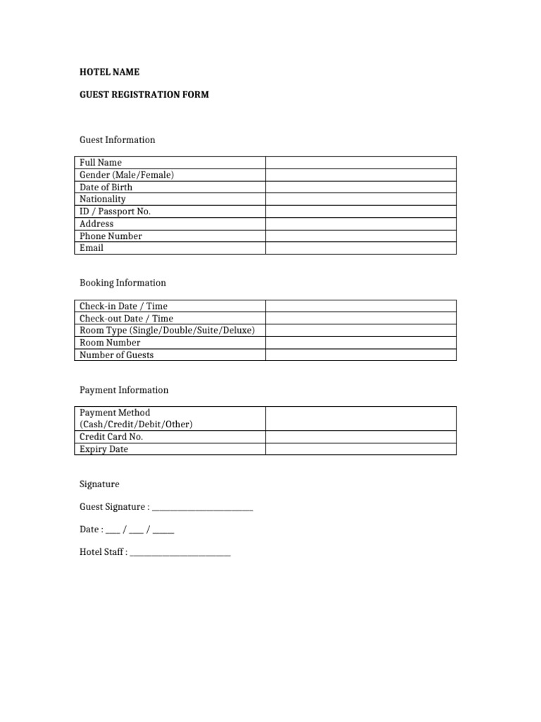 Hotel Guest Registration Form | PDF