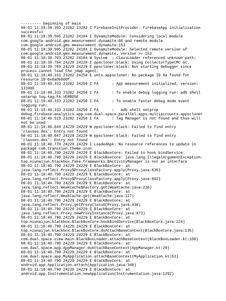 Com - Dual.space - Parallel.apps - Multiaccounts.appscloner Logcat | PDF | Android (Operating ...