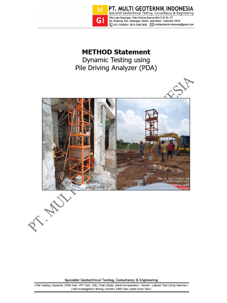 Method Statement PDA Test - MGI (Drop Hammer Manual_Pancang] Rev Adit | PDF