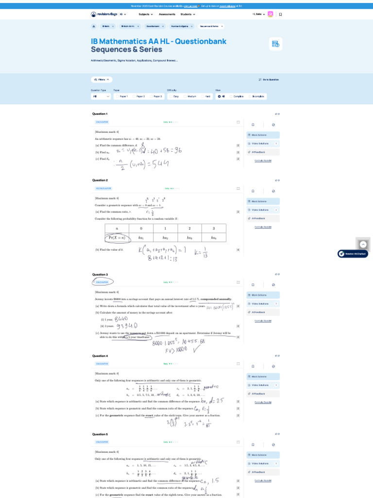IB Math AA HL: Sequences & Series Questions | PDF | Summation | Interest