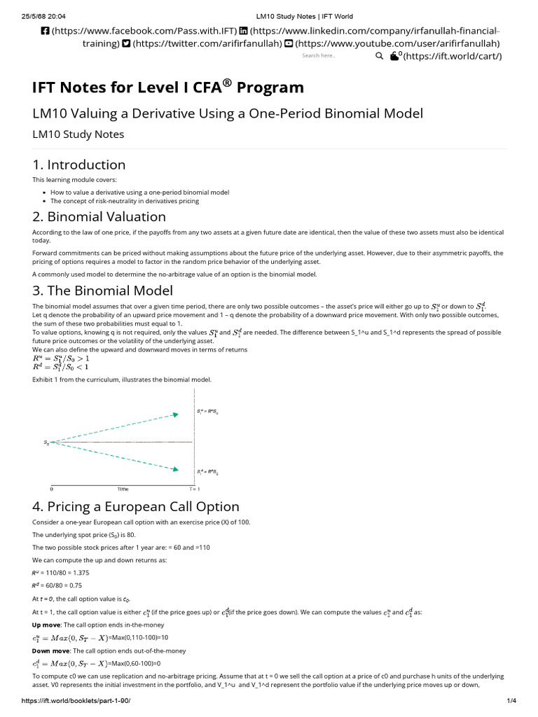 LM10 Valuing A Derivative Using A One-Period Binomial Model | PDF ...