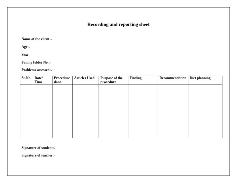 Recording and Reporting Sheet | PDF