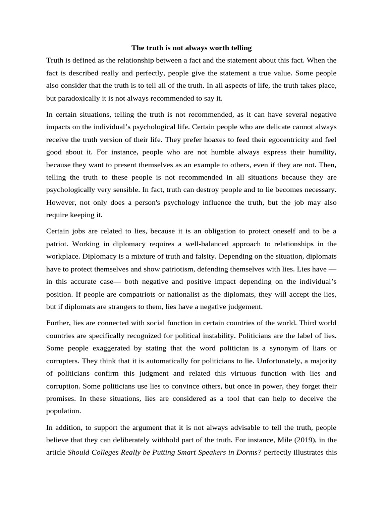 The Truth Is Not Always Worth Telling | PDF | Truth | Lie