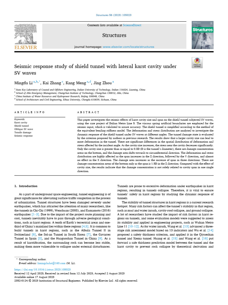 Seismic Response Study of Shield Tunnel With Lateral Karst Cavity Under SV Waves | PDF | Waves ...