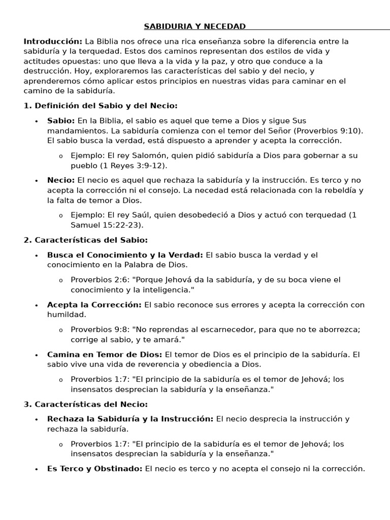 Sabiduría y Necedad en la Biblia | PDF | Sabiduría | Libro de proverbios