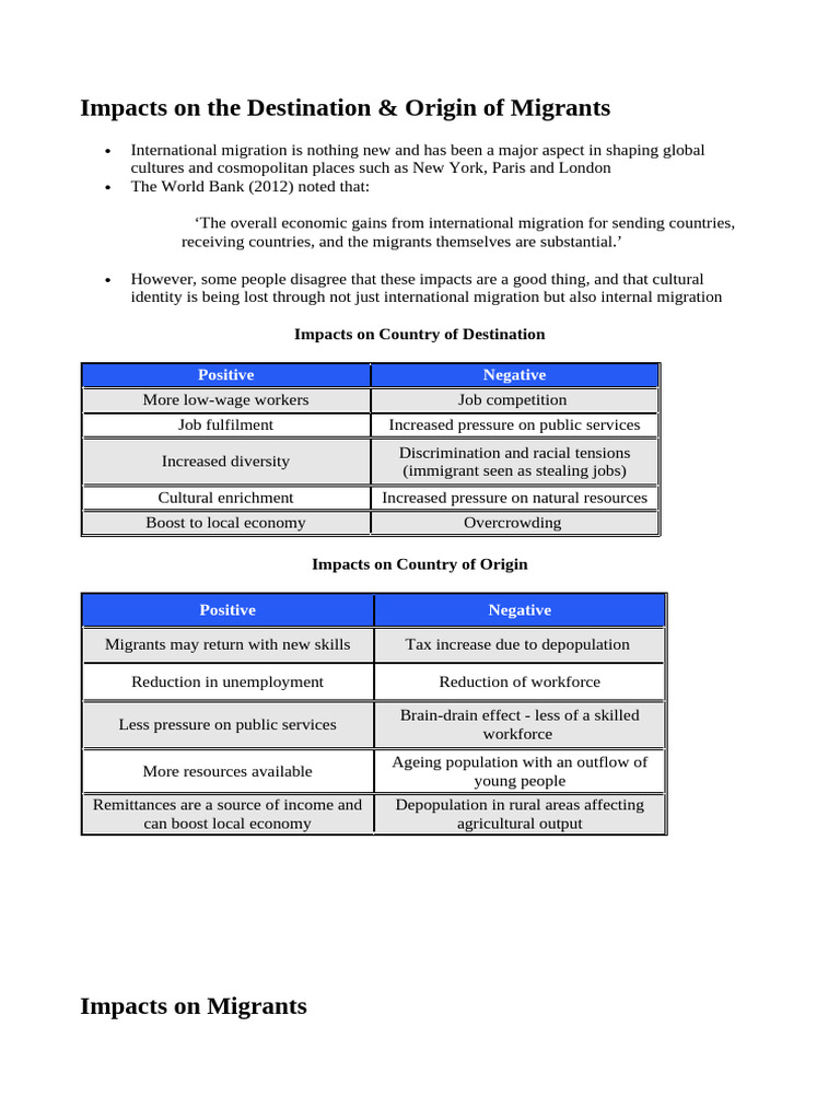Impacts of Migration | PDF | Immigration | Human Migration