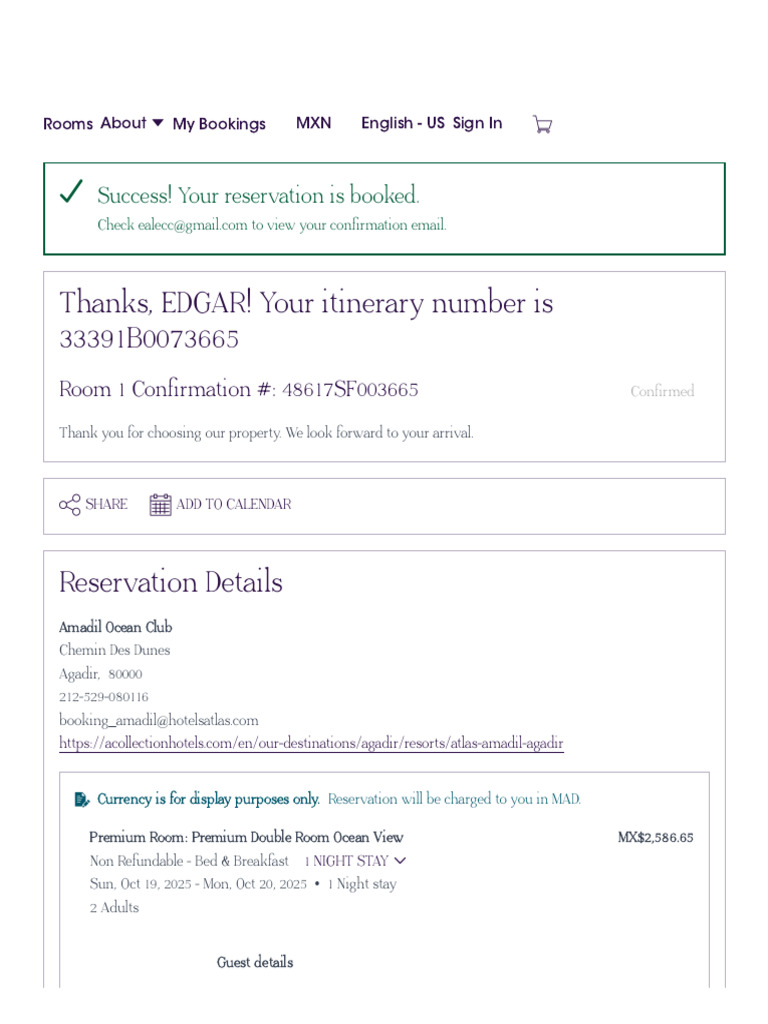 Amadil Ocean Club - Reservations - Confirmation | PDF | Services ...