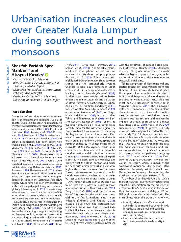 Urbanisation's Impact on Cloudiness in Kuala Lumpur | PDF | Cloud ...