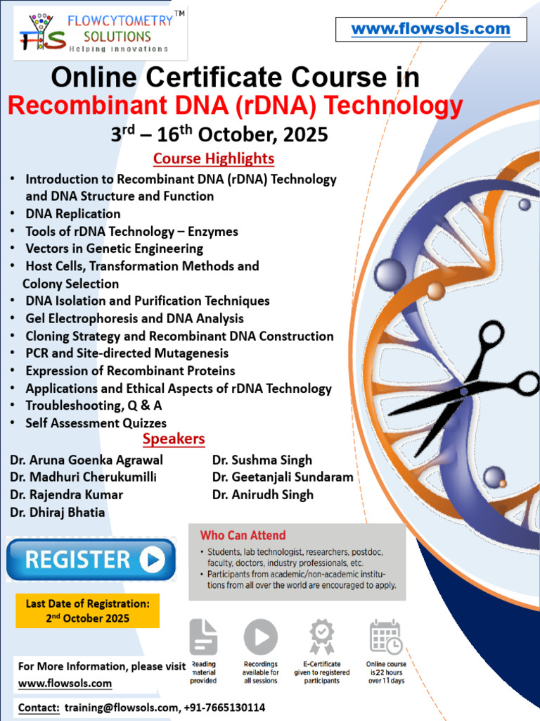 Flyer_rDNA Technology Online Course Oct 2025 | PDF | Recombinant Dna ...