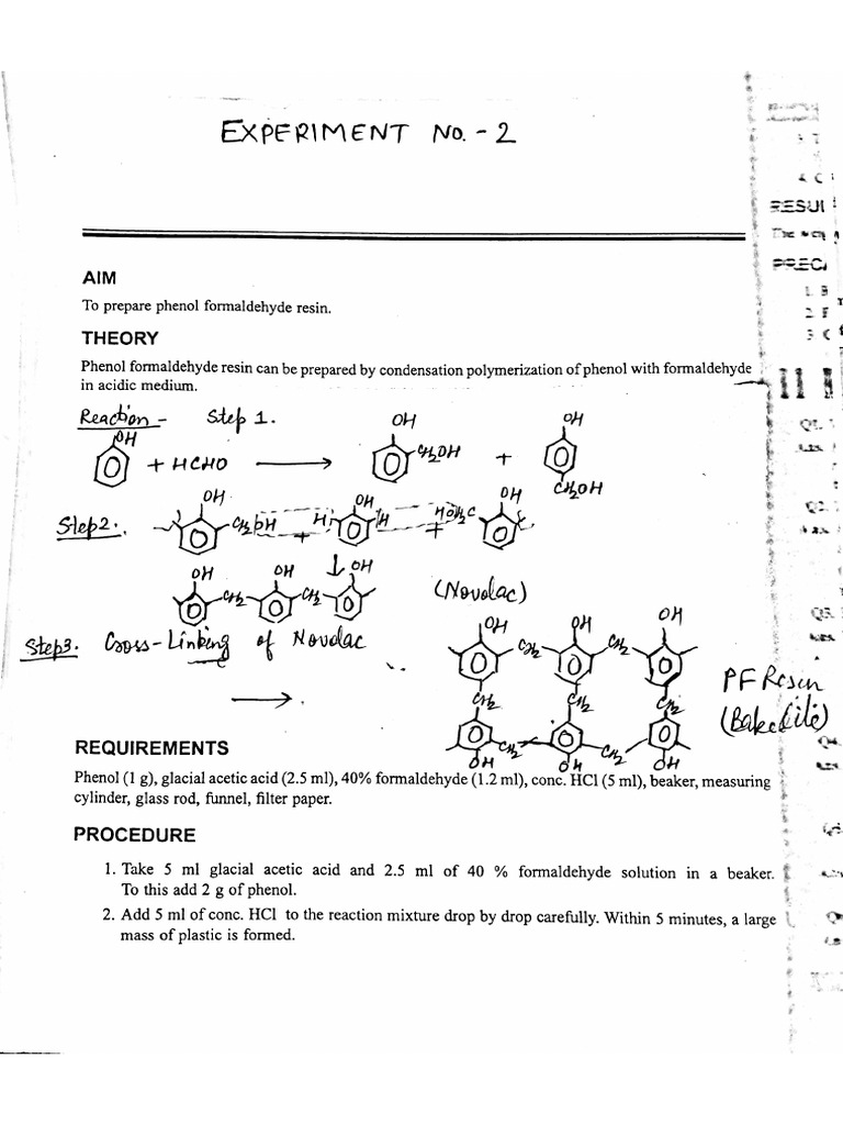 Experiment 2 Synthesis of Phenol Formaldehyde Resin | PDF