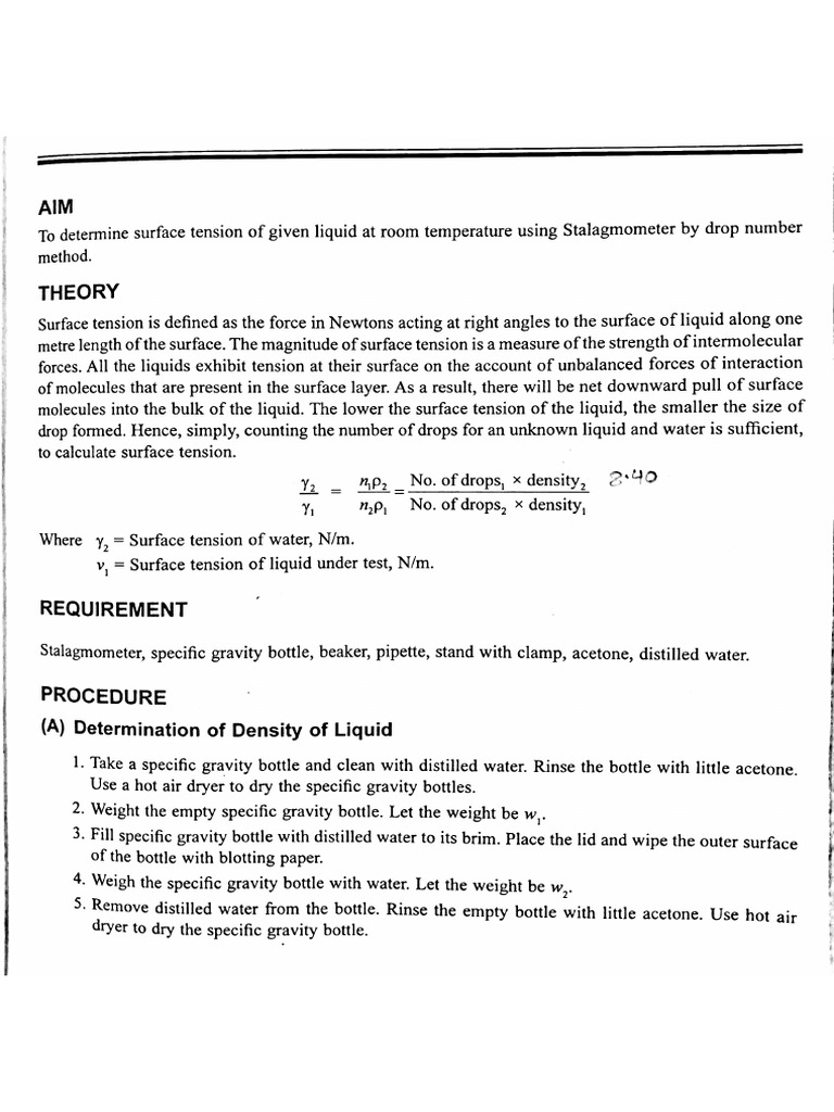 Experiment 4 Determination of Surface Tension | PDF