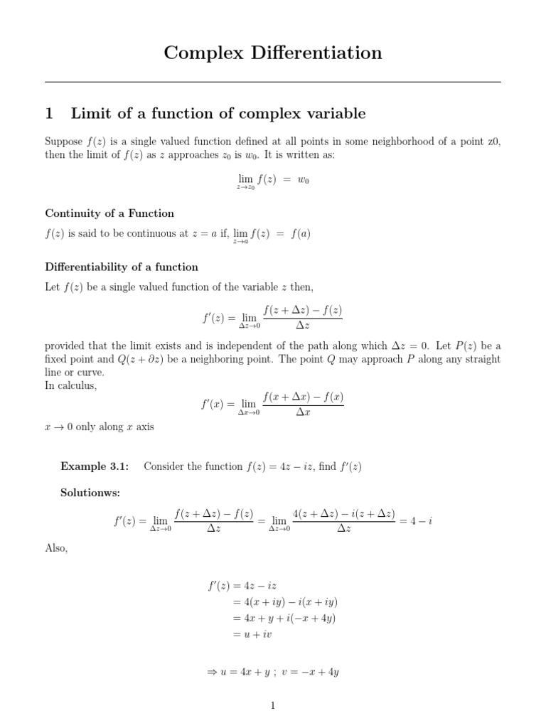 Complex Differentiation | PDF | Holomorphic Function | Analysis