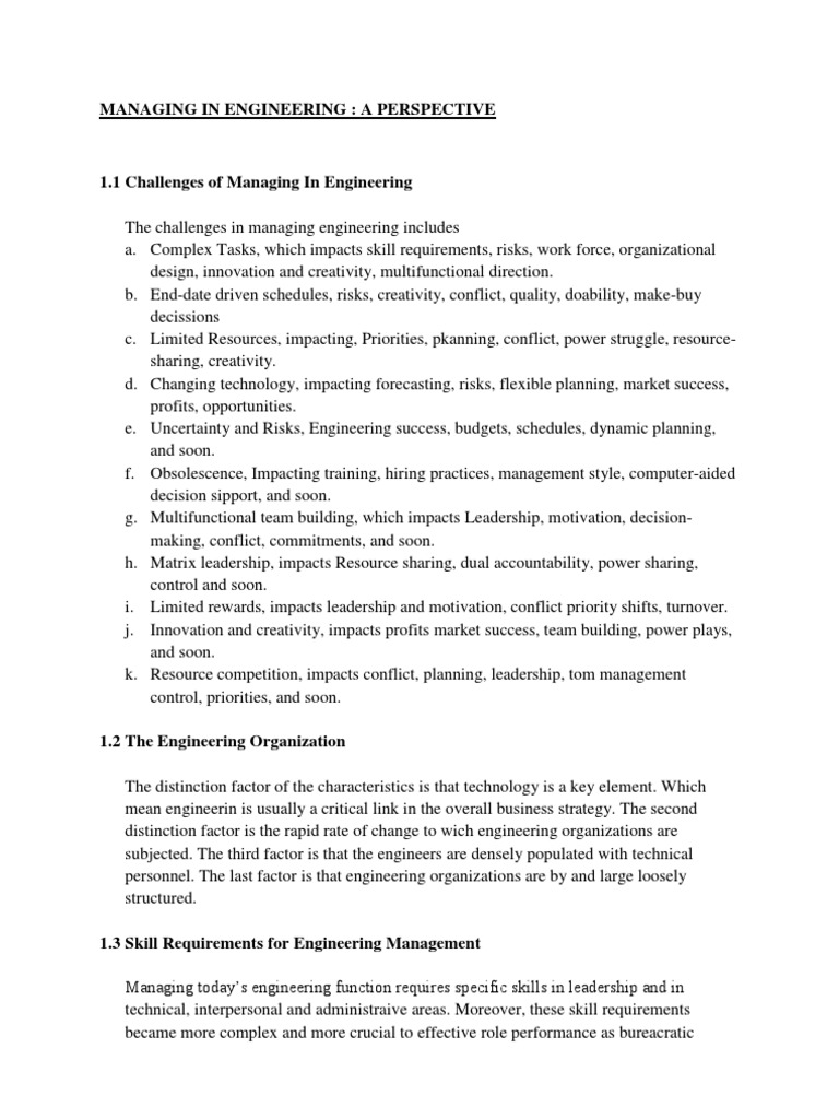Challenges in Engineering Management | PDF | Engineering | Leadership