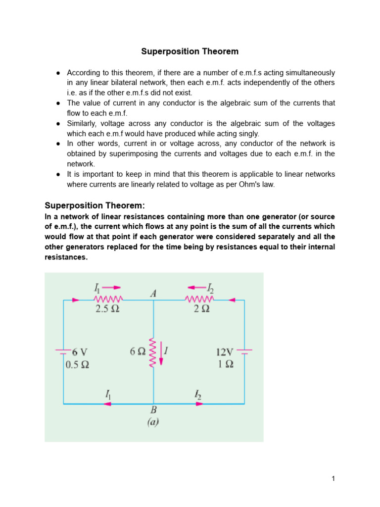 Superposition Theorem in Electrical Circuits | PDF | Electrical Network ...