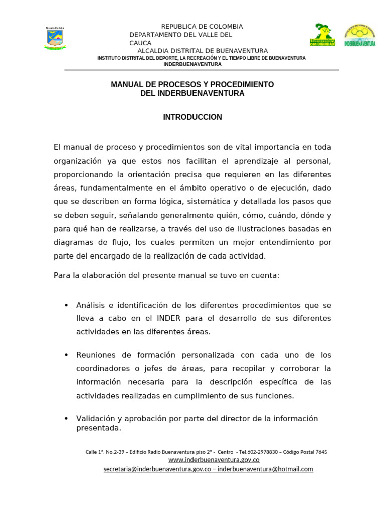 Manual de Procesos INDERBUENAVENTURA | PDF | Planificación | Calidad ...