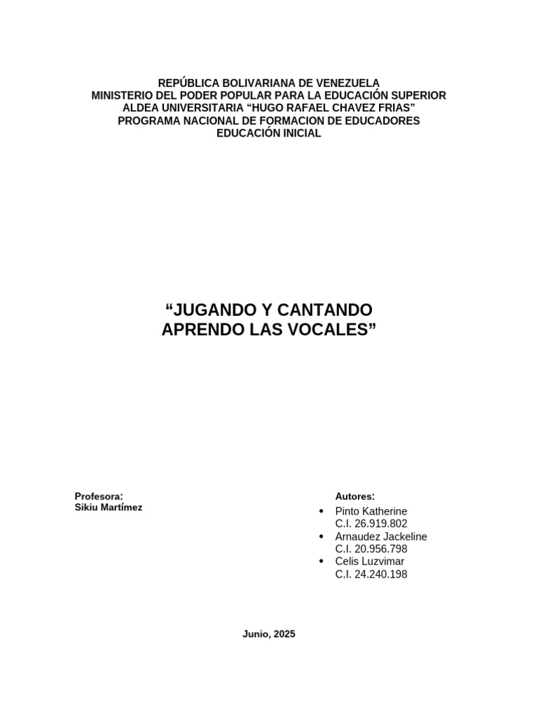 Aprendo Vocales Jugando y Cantando | PDF | Aprendizaje | Educación de ...