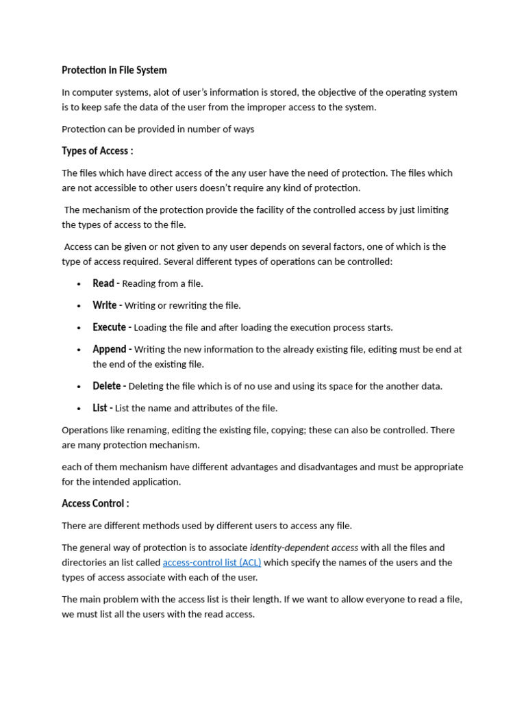 Protection in File System | PDF | Computer File | File System