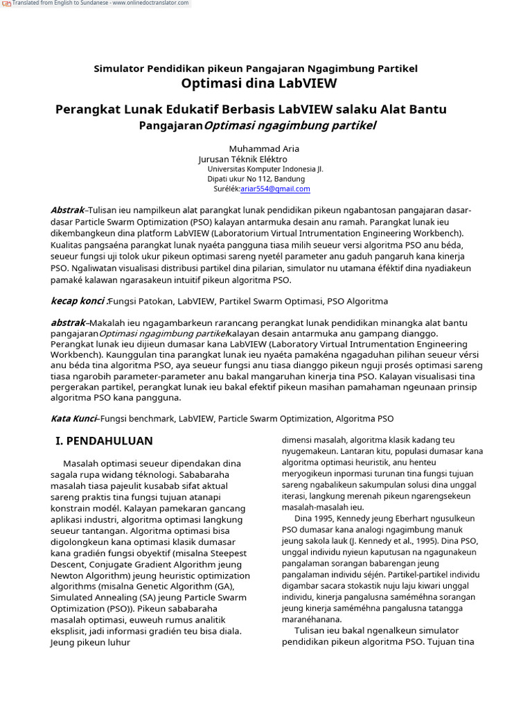 Simulator Pendidikan Pikeun Pangajaran Optimasi Partikel Swarm Di LabVIEW | PDF