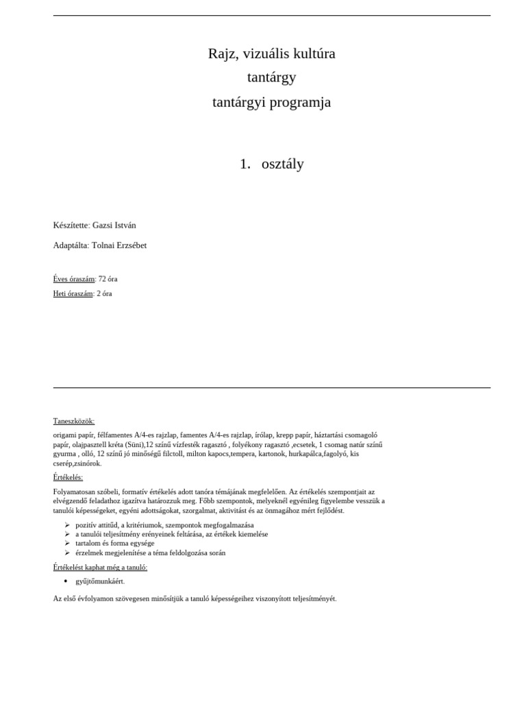 Rajz - 1. Osztály | PDF