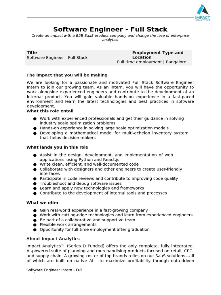 Software Engineer - Full Stack | PDF | Analytics | Retail