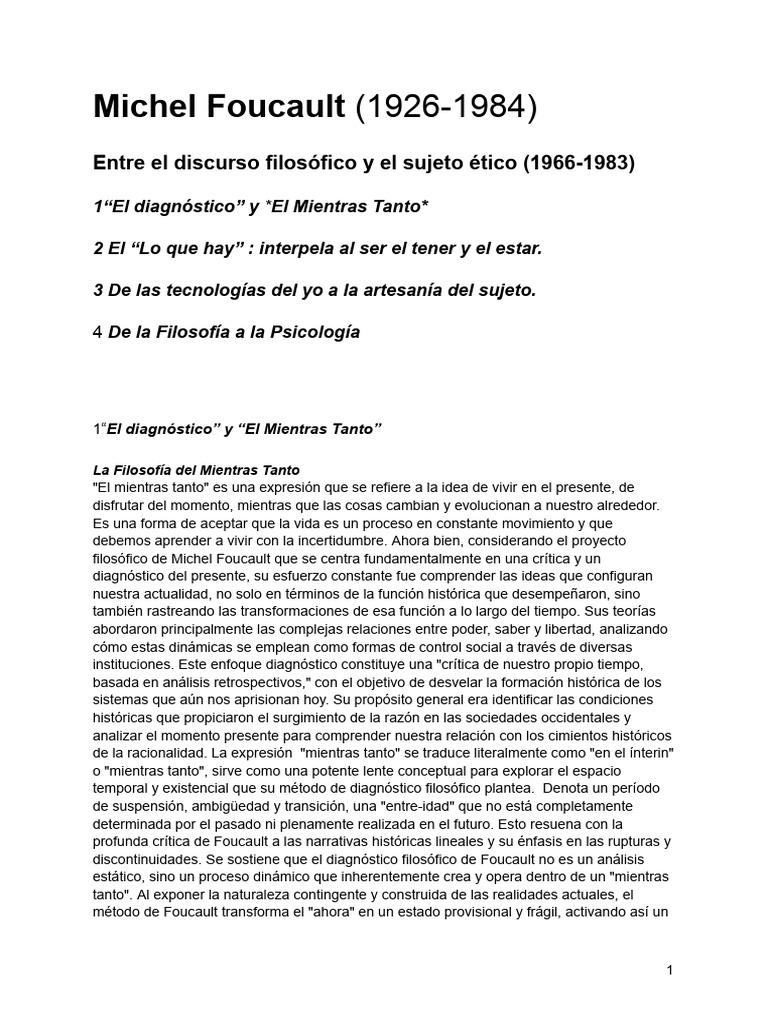 Michel Foucault El Discurso Filosófico y El Sujeto Etico | PDF | Verdad ...