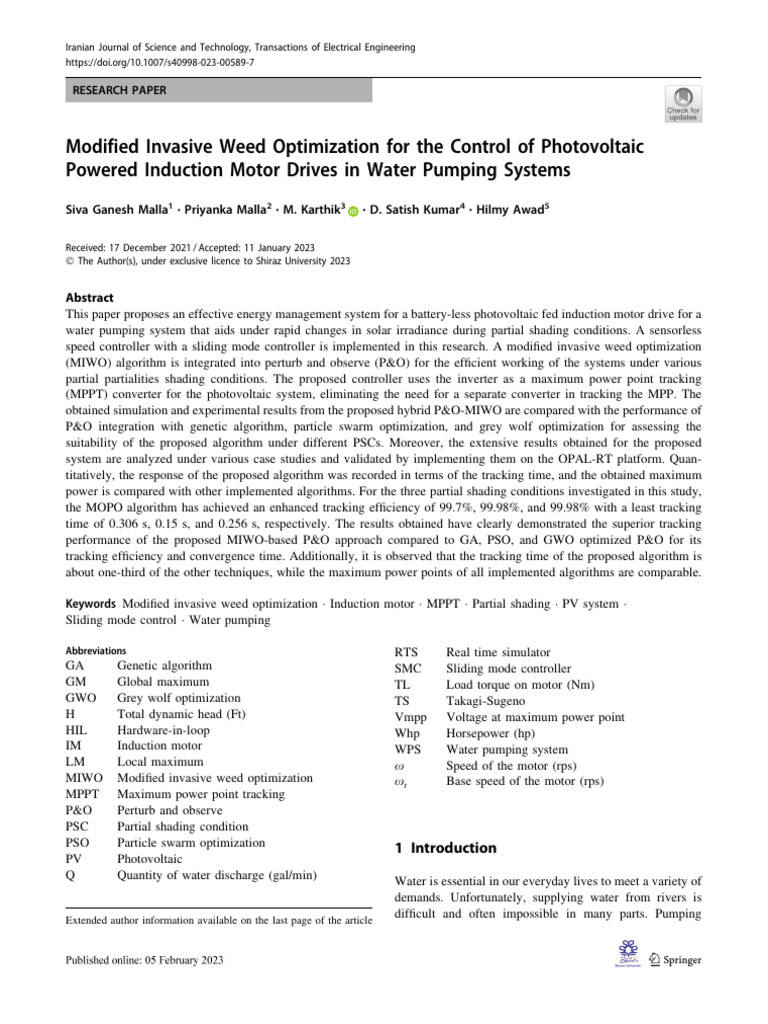 Modified Invasive Weed Optimization For The Control of Photovoltaic ...