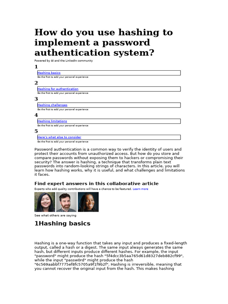 How Do You Use Hashing To Implement A Password Aut | PDF | Password ...