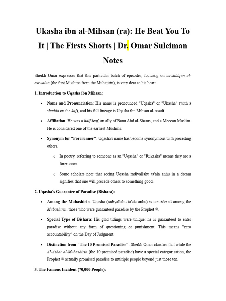 Ukasha Ibn Al-Mihsan (Ra) He Beat You To It - The Firsts Shorts - Dr ...