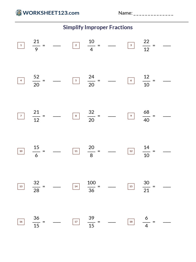 Simplify Improper Fraction 4 | PDF | Division (Mathematics)
