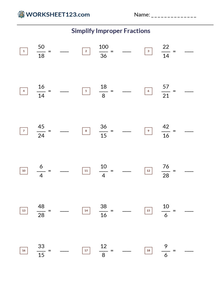 Simplify Improper Fraction 2 | PDF | Division (Mathematics)