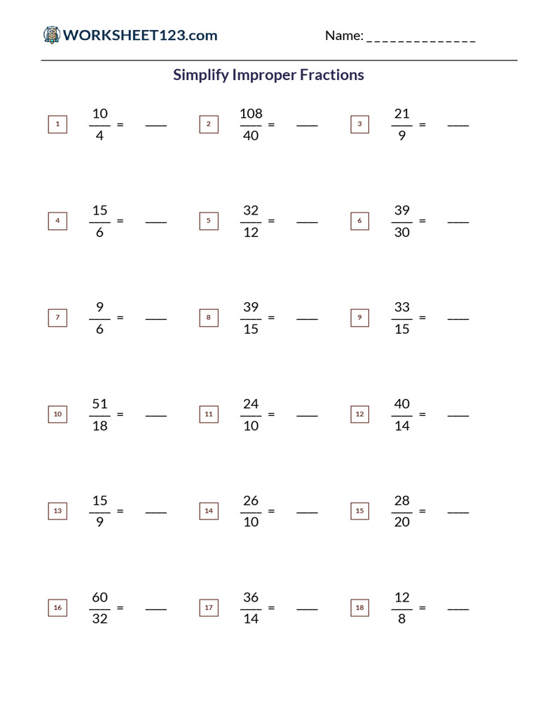 Simplify Improper Fraction 3 | PDF | Division (Mathematics)