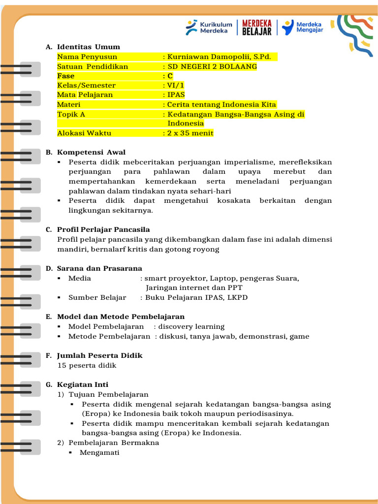 Modul Ajar IPAS - Kelas 6 - PMM - Instruksi Pembelajaran - Periode Juli - Desember | PDF