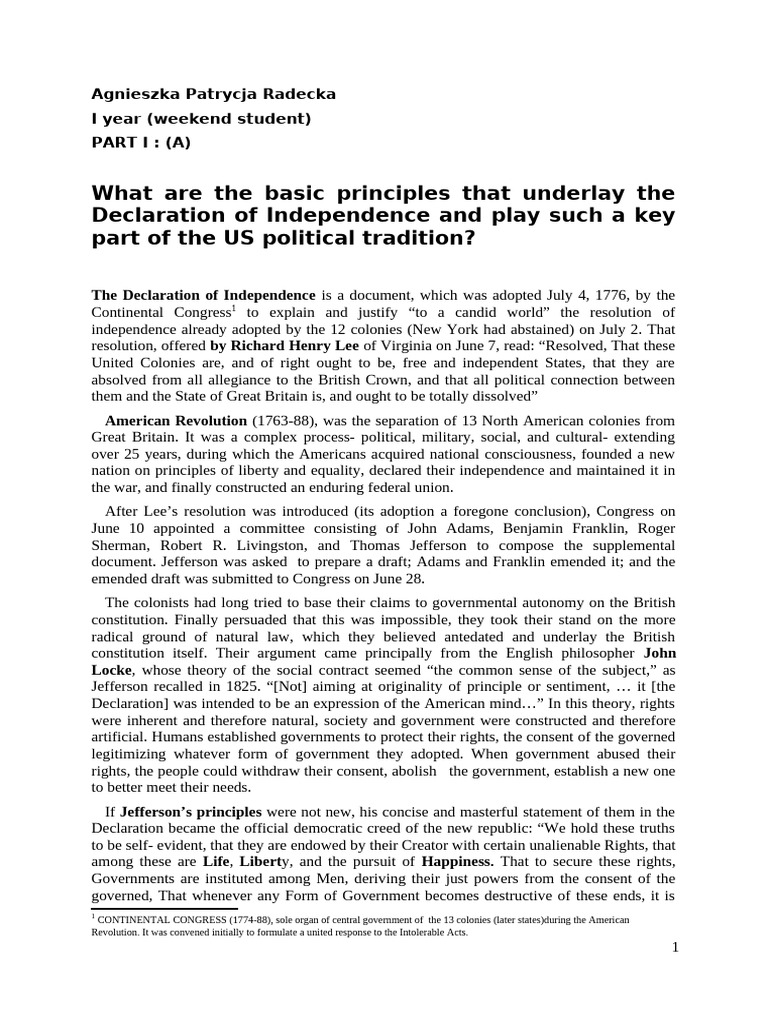 Principles Underlying The Declaration of Independence | PDF | United ...