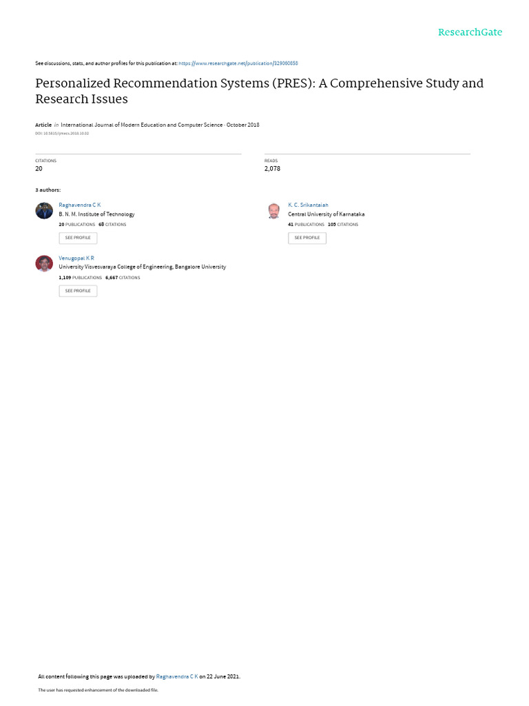 Personalized Recommendation Systems PRES A Compreh | PDF | Information ...