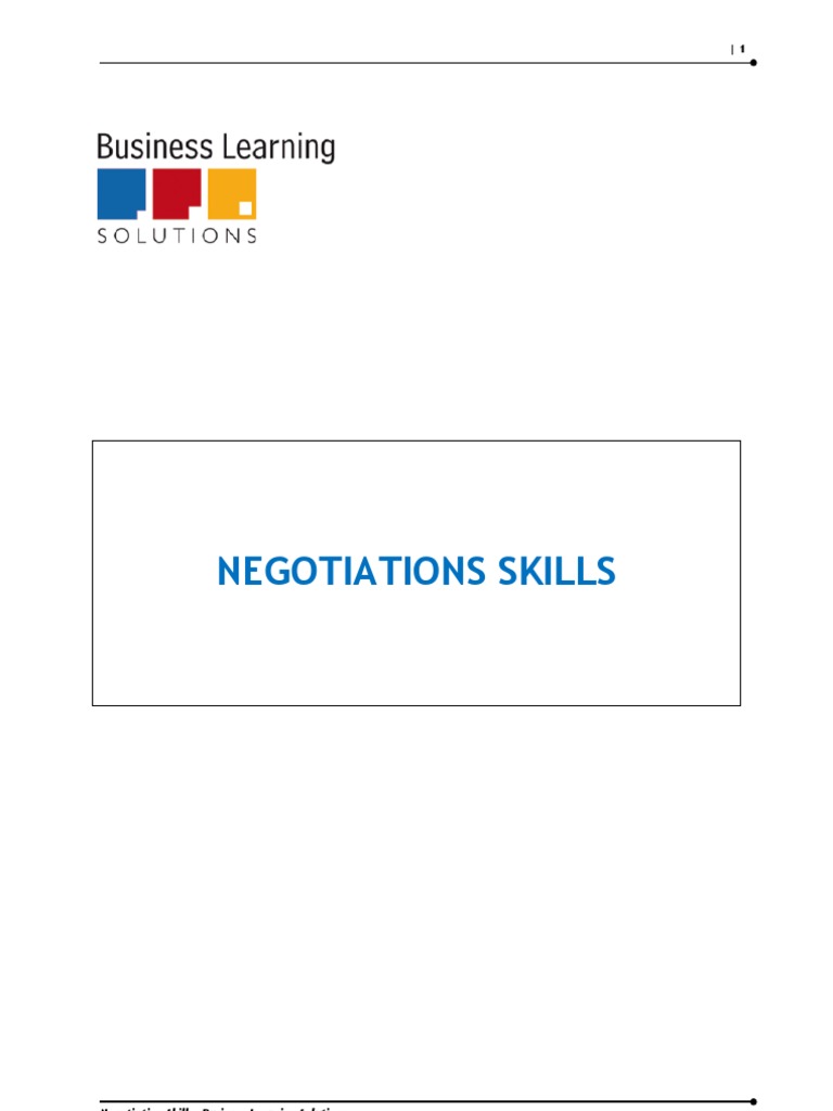 Workbook Negotiation Skills | PDF | Bargaining | Negotiation