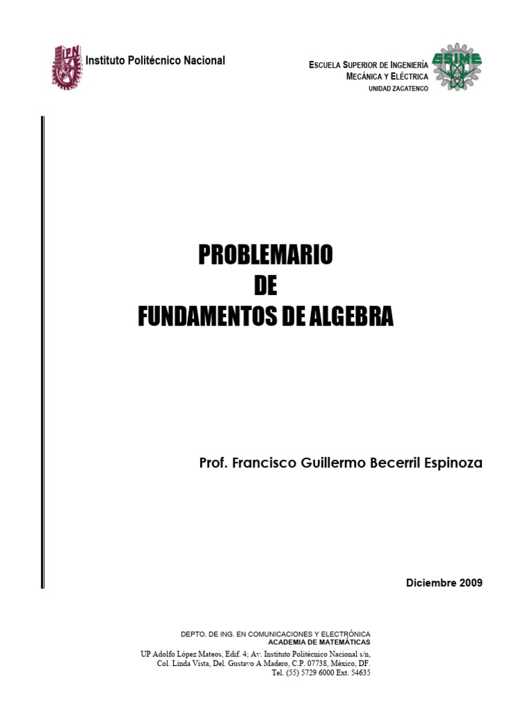 Problemario Fundamentos de Algebra | PDF | Mapa lineal | Matriz (Matemáticas)