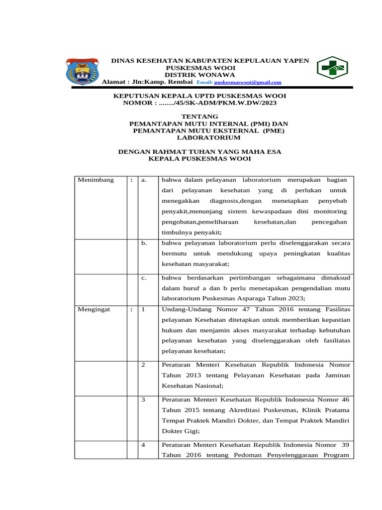 SK Pelaksanaan Pmi Dan Pme | PDF