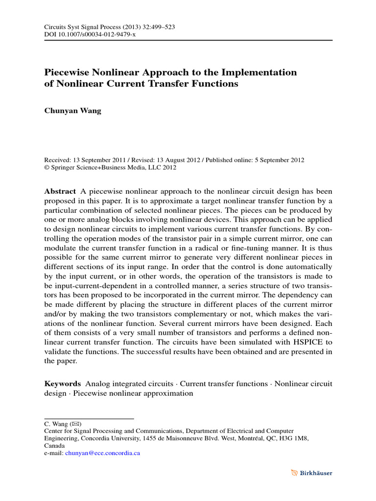 Piecewise Nonlinear Approach To The Implementation of Nonlinear Current ...