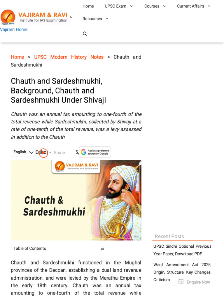 Chauth and Sardeshmukhi Explained | PDF