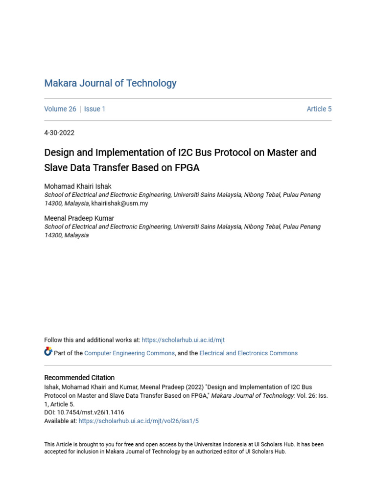 Design and Implementation of I2C Bus Protocol On Master and Slave | PDF | Computing | Data ...