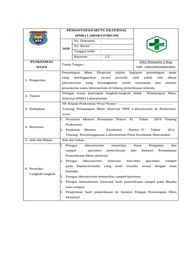 Sop Pemantapan Mutu Eksternal (Pme) | PDF